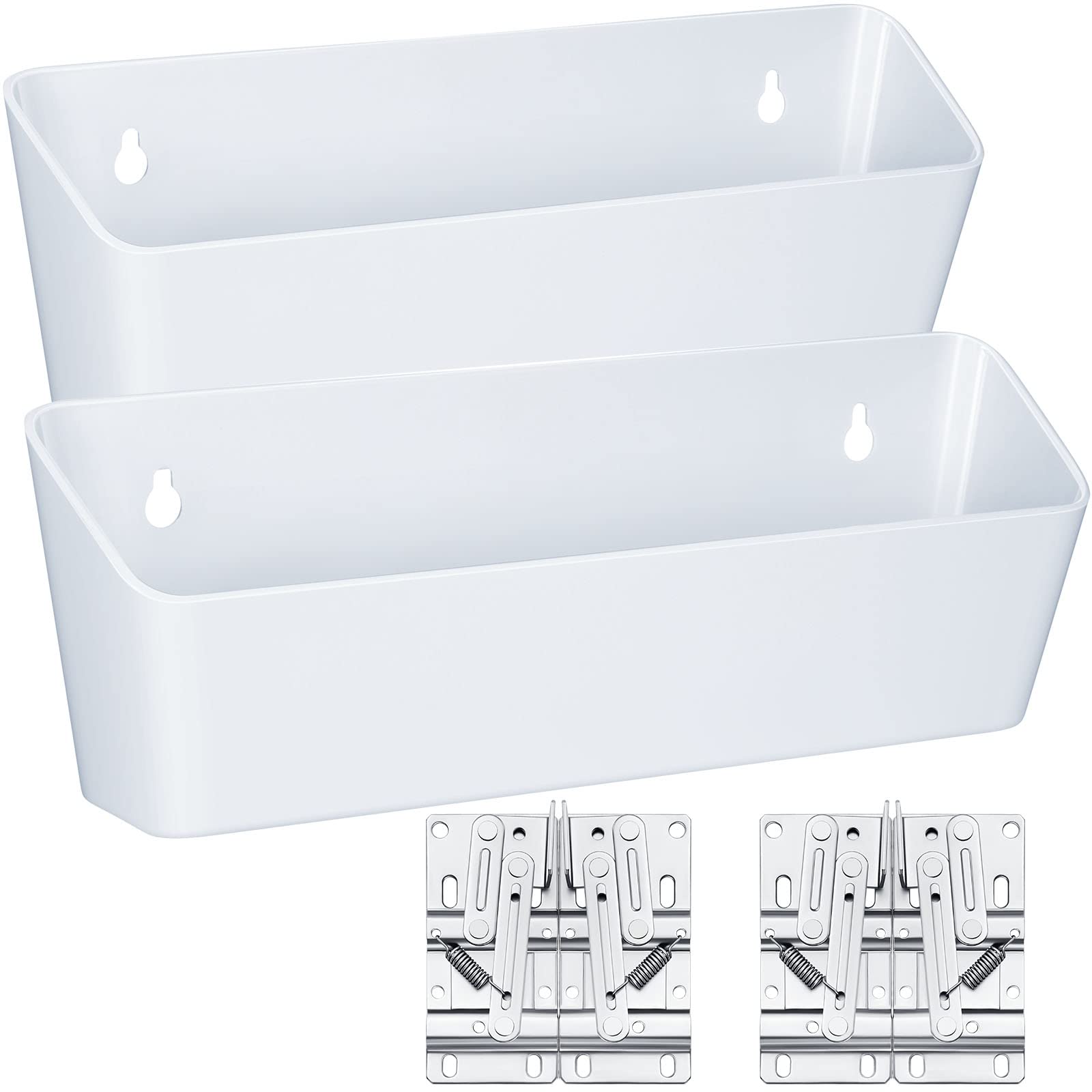 2 Pack Tip Out Tray for Sink with Hinges 11 Inch Front Sink Drawer Tip Out Tray Kit False Drawer Front Clips Flip Sponge Holder for Kitchen, White