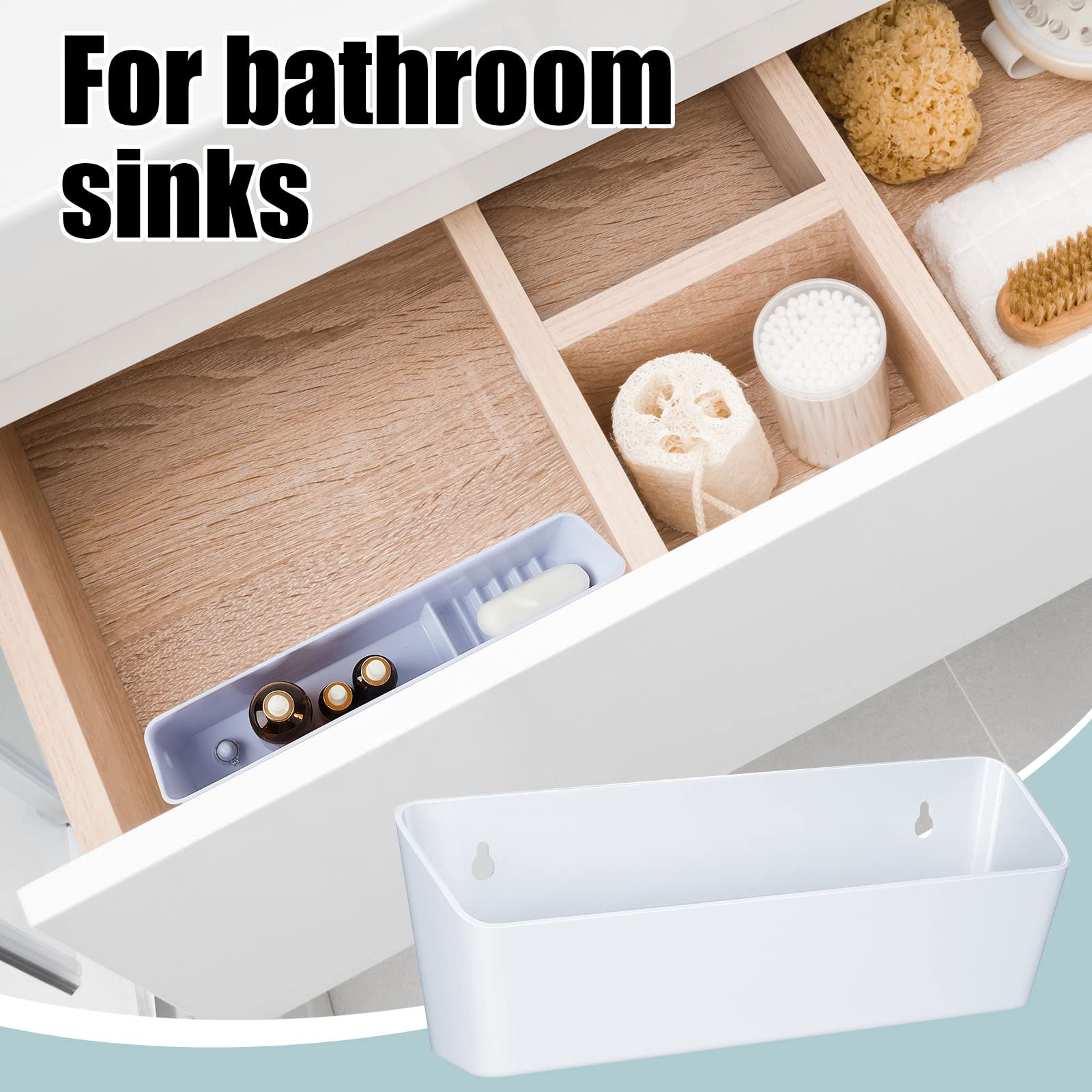 2 Pack Tip Out Tray for Sink with Hinges 11 Inch Front Sink Drawer Tip Out Tray Kit False Drawer Front Clips Flip Sponge Holder for Kitchen, White