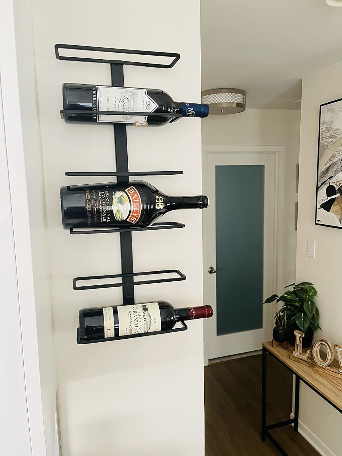 TheRackCo. Wall Series - Center Frame Metal Wall Mount Wine Bottle Rack, Black (6 Bottles)