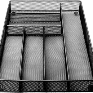 Maypes Kitchen Utensil Silverware Tray - Drawer Organizer for Flateware - Drawer Mesh Organizer (Black)