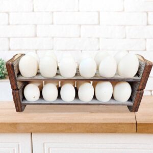 Rockin' Wood Egg Holder Tray- Countertop Stackable Egg Rack For Fresh Eggs - Made in the USA with real rustic reclaimed wood - egg sorter - wood egg tray (Double Tray)