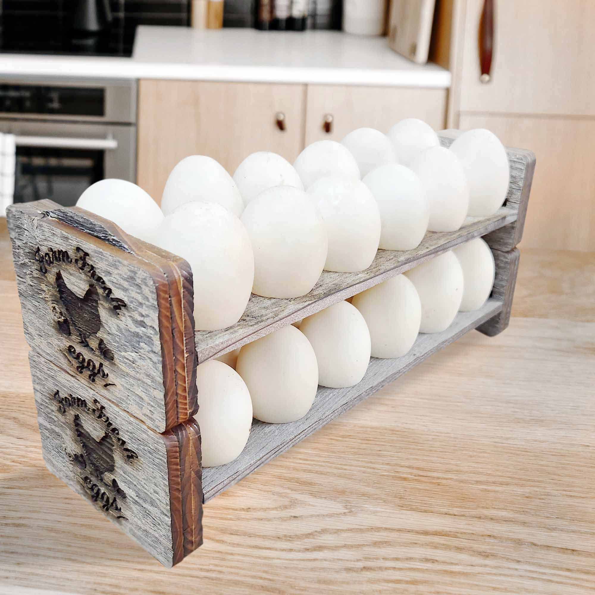 Rockin' Wood Egg Holder Tray- Countertop Stackable Egg Rack For Fresh Eggs - Made in the USA with real rustic reclaimed wood - egg sorter - wood egg tray (Double Tray)