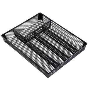 kitchen details 5 compartment flatware drawer organizer | utensil holder tray | eva coated protects silverware | black