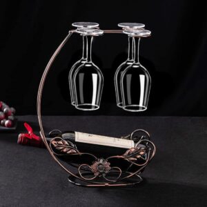 Homya Tabletop Metal Wine Glass Holder, Wine Countertop Goblet Holder Kitchen Bar Display Stand for Handy Wine Glasses Wine Bottle Holds 1 and 4 Wine Glasses, Table Wine Bottle Accessories, Bronze