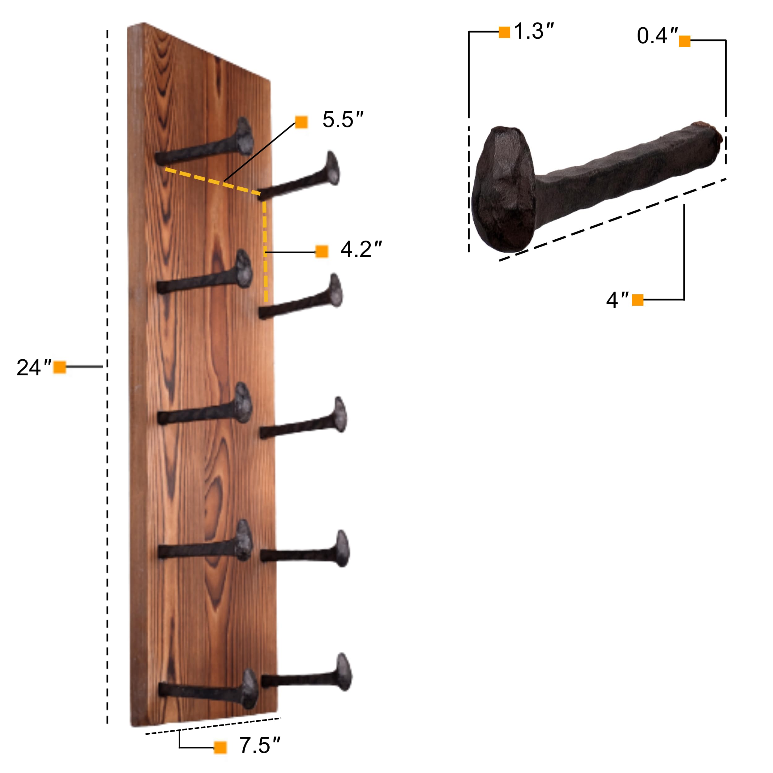 Rustic State Alicante Wall Mounted Reclaimed Wood Vertical Wine Rack Holder Shelf Organizer with Railroad Spike Cast Iron Hooks for 5 Bottles - Home, Kitchen, Dining Room Bar Décor - Walnut