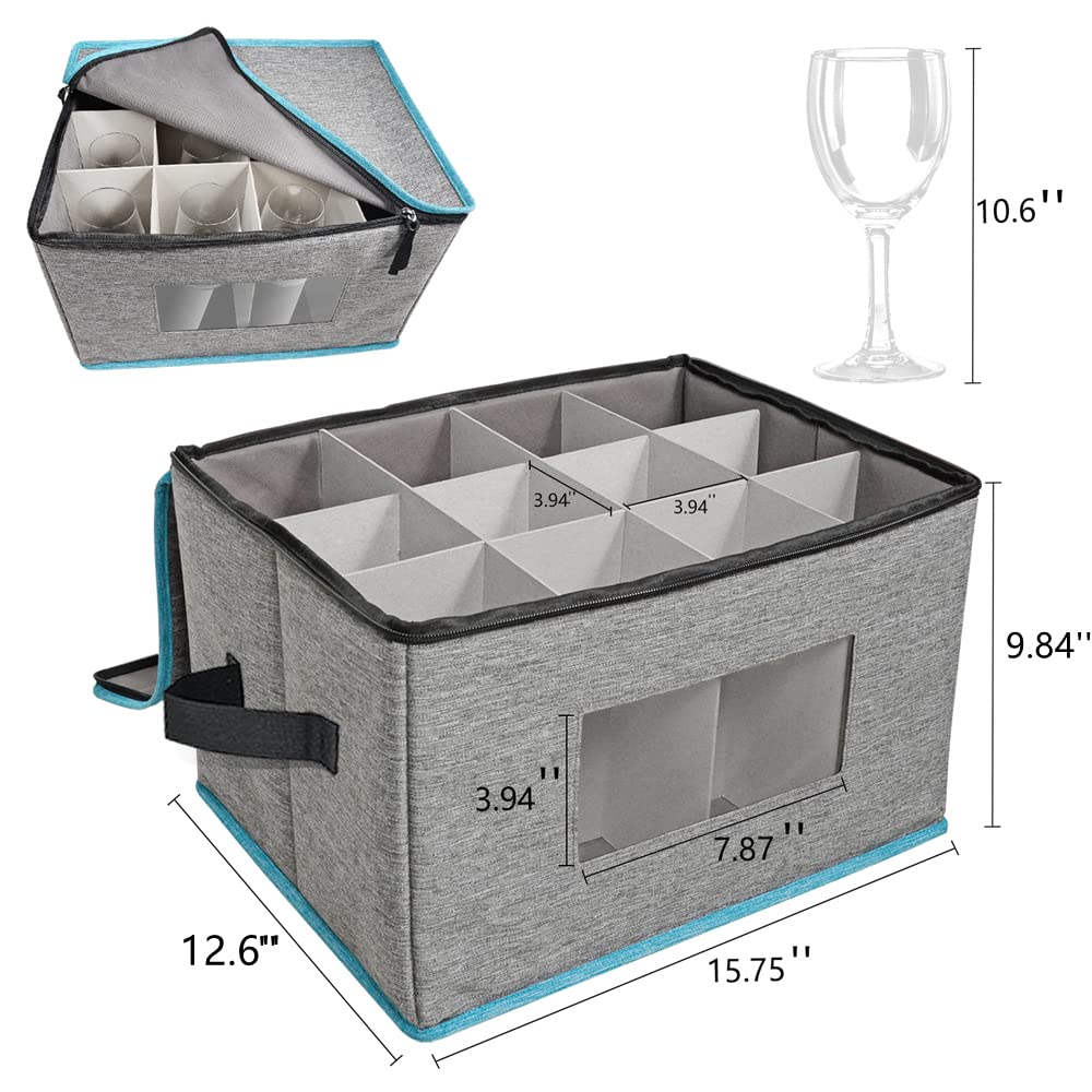 Benzoyl Stemware Storage Box, China Storage Containers Chest Boxes Holds 12 Wine Glass Canvas Case with Lid- 2 Pack