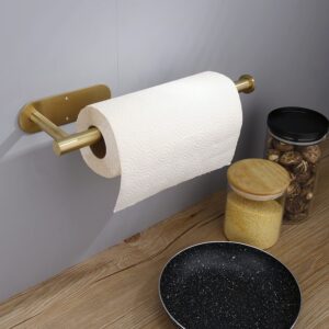 Paper Towel Holder Under Cabinet Wall Mount Paper Towel Rack Kitchen Paper Holder Self Adhensive Jumbo Rolls Paper Towel Holders for Kitchen Bathroom Farmhouse Accessories SUS 304 Stainless Steel,Gold