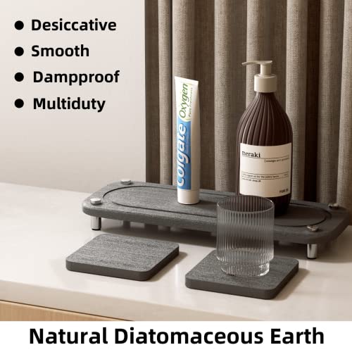 Instant Dry Sink Kitchen Organizer Caddy Fast Drying Stone Sink Tray Caddy Absorbing Diatomaceous Earth Sink, Toothbrush holder,2 PCS Coaster, Grey