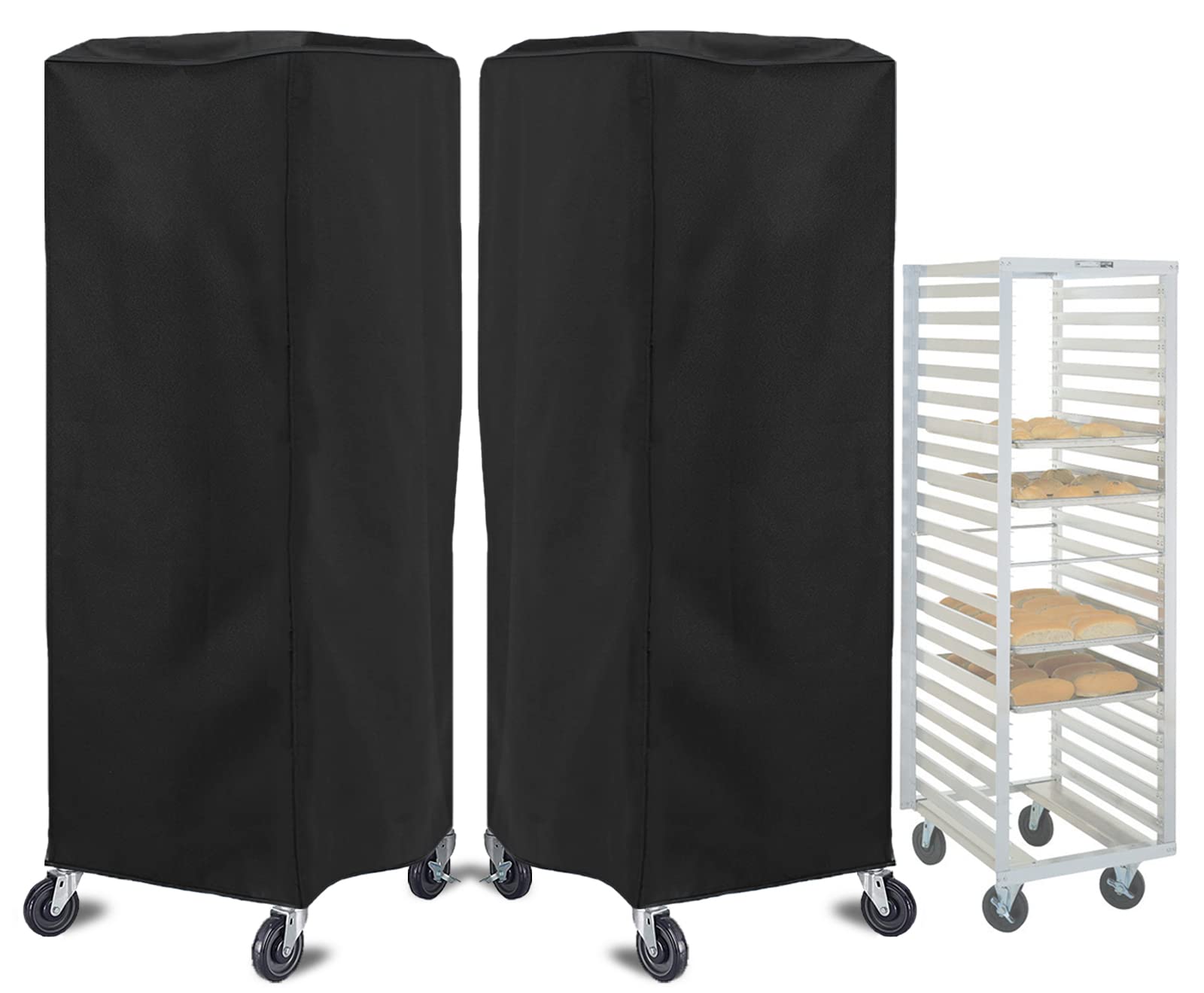 Sealcover 2 Pack Bun Pan Rack Cover, 23x28x64in Black, 210D Light Duty Waterproof and Dustproof Bread Rack Cover, Bakery Single Rack Cover.