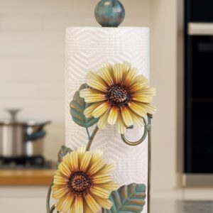 Sunflower-Themed Paper Towel Holder- Indoor Decorative Accent and Practical Accessory for Kitchen & Dining-Beautifully Designed Rustic Farmhouse Stand for Countertops,Complementing Sunflower Dish Sets