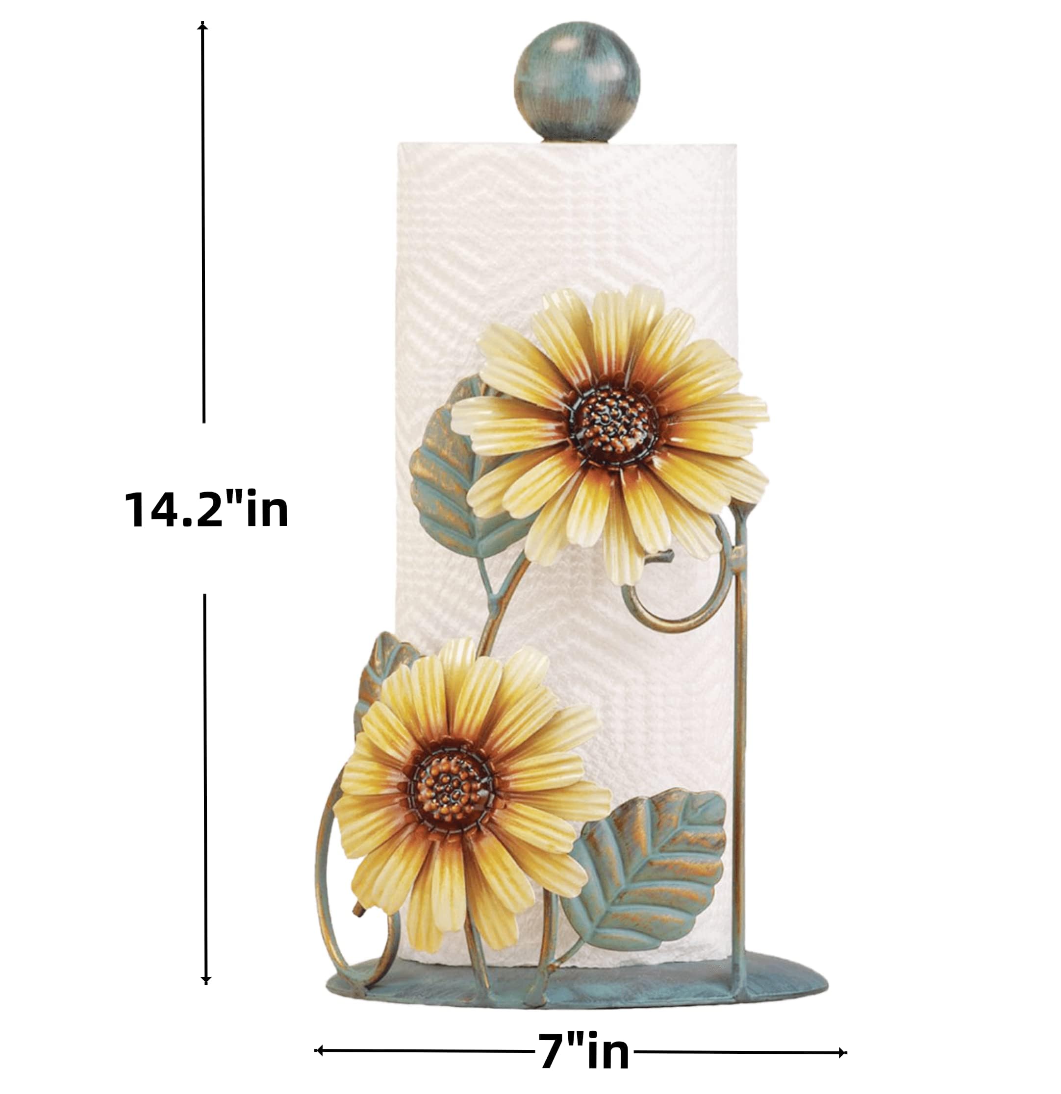 Sunflower-Themed Paper Towel Holder- Indoor Decorative Accent and Practical Accessory for Kitchen & Dining-Beautifully Designed Rustic Farmhouse Stand for Countertops,Complementing Sunflower Dish Sets