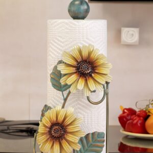 Sunflower-Themed Paper Towel Holder- Indoor Decorative Accent and Practical Accessory for Kitchen & Dining-Beautifully Designed Rustic Farmhouse Stand for Countertops,Complementing Sunflower Dish Sets