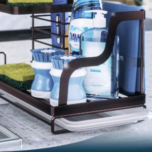 Consumest Sink Caddy Kitchen Sink Organizer, SUS304 Stainless Steel Sponge Holder for Kitchen Sink, Double-Layer Soap Sponge and Brush Holder with Removable Drain Tray, Bronze