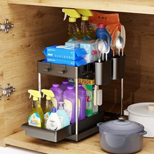 xibalaga under sink organizer,2 tier under sink organizers and storage for kitchen bathroom,under sink cabinet organizer，multi-purpose stable and sturdy countertop organizer (black one sliding)