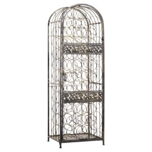 homcom 45 bottle wrought iron wine rack jail with lock - antique bronze