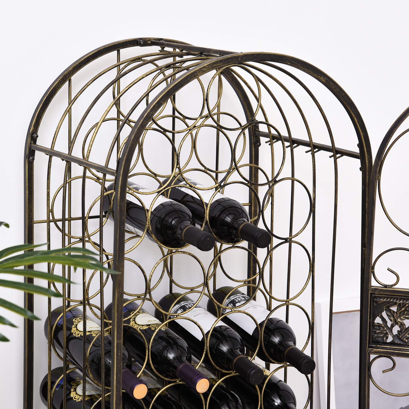 HOMCOM 45 Bottle Wrought Iron Wine Rack Jail with Lock - Antique Bronze