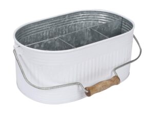 utensil caddy, silverware caddy party, silverware caddy, picnic caddy, flatware caddy, paper plate caddy, galvanized utensil caddy, metal caddy, outdoor utensil caddy - 13.5 inches - salt white/grey