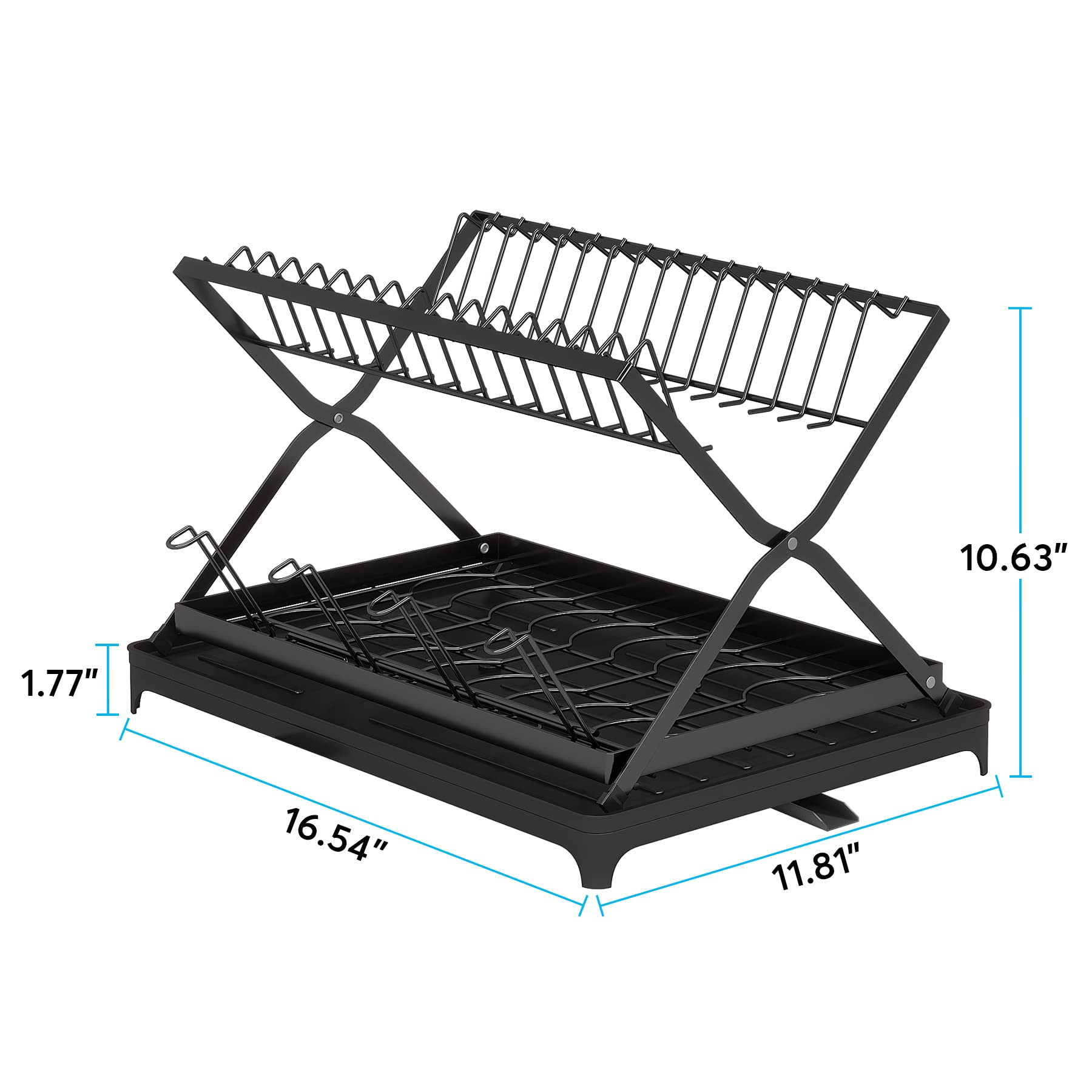 1Easylife Dish Drying Rack Collapsible: 2-Tier Dish Rack with Drainboard, Self Draining Dish Dryer for Kitchen Counter Rustproof, Foldable Utensil Drainer with Cup Holder Free Towel