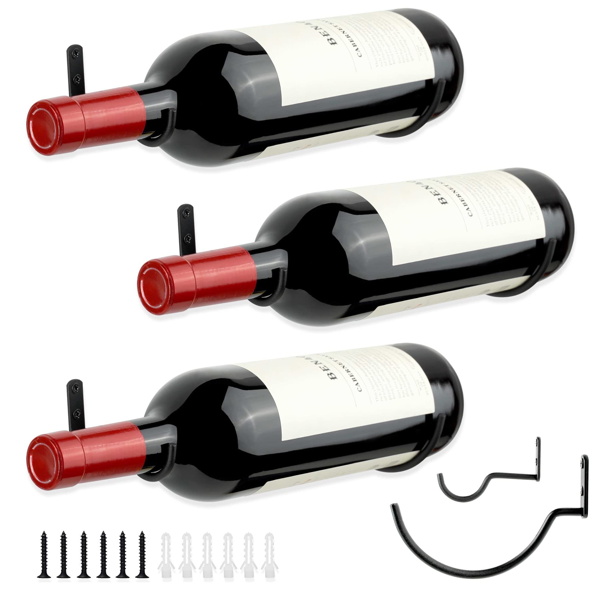 AQAREA Wall-Mounted Wine Hook: Hanging Wine Bottle Wall Holder - Set of 6 Metal Wall Red Wine Rack