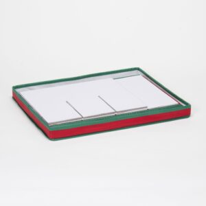 Household Essentials Stemware Storage Box with Lid and Handles | Champagne Glasses | Red Canvas with Green Trim