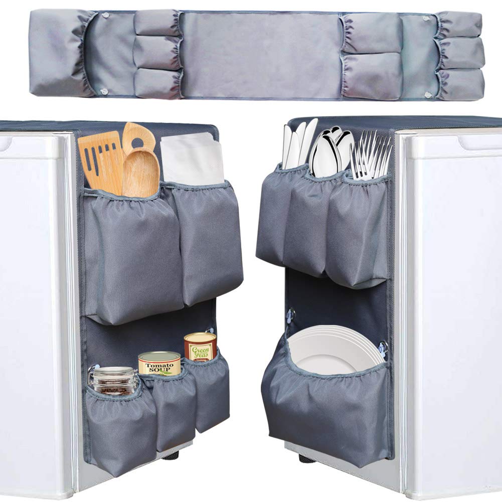 College Dorm Room Essentials, Dorm and Office Double Side Over the Fridge Caddy Organizer, Mini Fridge Pocket Organizer, Fridge Accessories, 9 Pockets for Flatware,Utensils,Kitchen Tools,Paper Goods