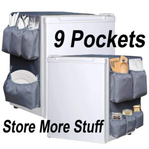 College Dorm Room Essentials, Dorm and Office Double Side Over the Fridge Caddy Organizer, Mini Fridge Pocket Organizer, Fridge Accessories, 9 Pockets for Flatware,Utensils,Kitchen Tools,Paper Goods