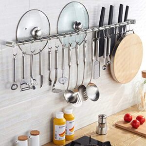 YIHAIXINGWEI Utensil Racks 39Inch Kitchen Hanger 304 Stainless Steel Wall Hanging Rail Rod Wall Mount Pot Rack Pans Flatware Storage Organization Holder with 15 Sliding Hooks.