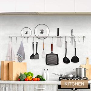 YIHAIXINGWEI Utensil Racks 39Inch Kitchen Hanger 304 Stainless Steel Wall Hanging Rail Rod Wall Mount Pot Rack Pans Flatware Storage Organization Holder with 15 Sliding Hooks.