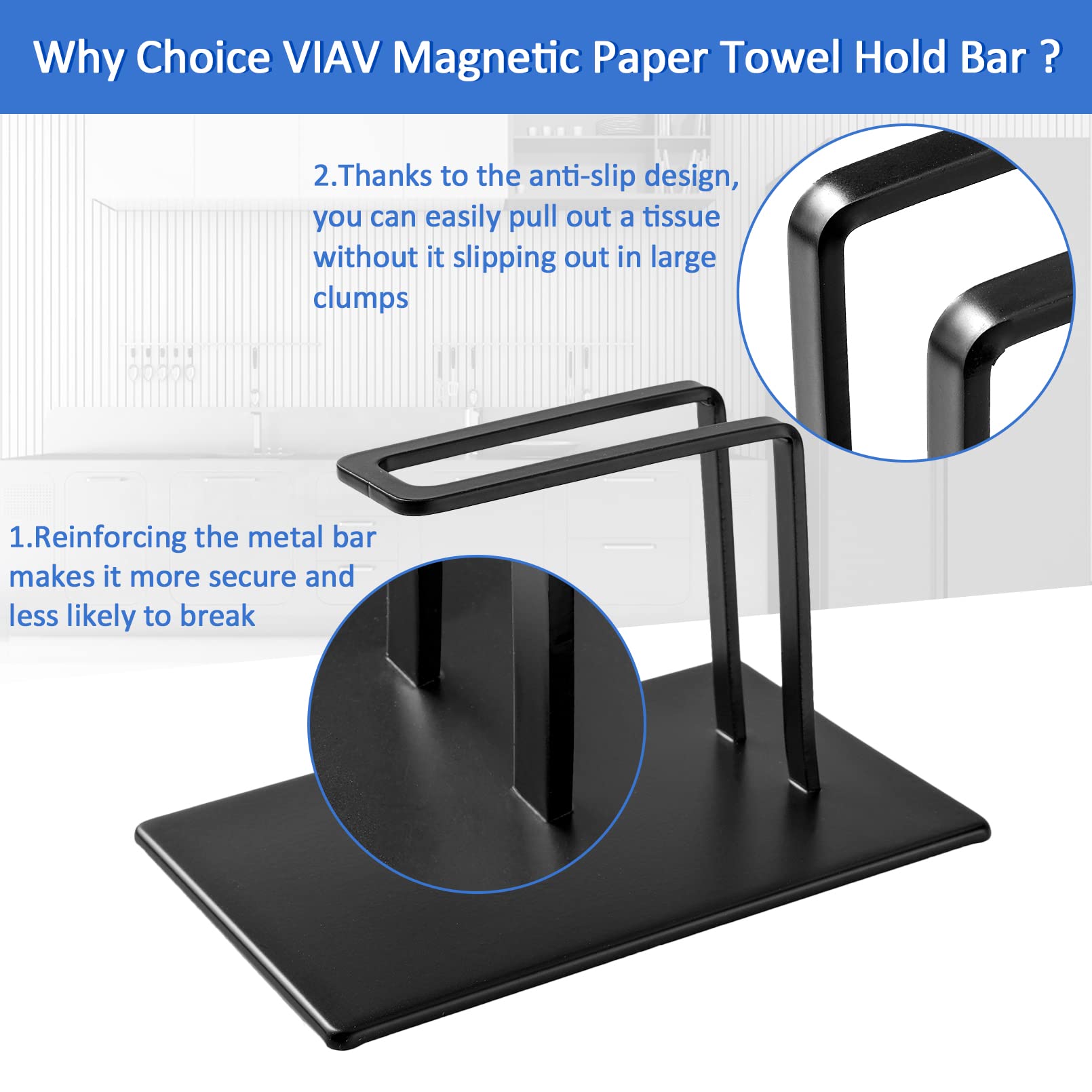 VIAV Outlets 2 PCS Magnetic Paper Towel Holder Bar Strong Magnet Backing Paper Towel Holder Fit for Small Large Paper Towels Multifunctional Use as Hook for Refrigerator, Grill, BBQ,Toolbox,Workshop