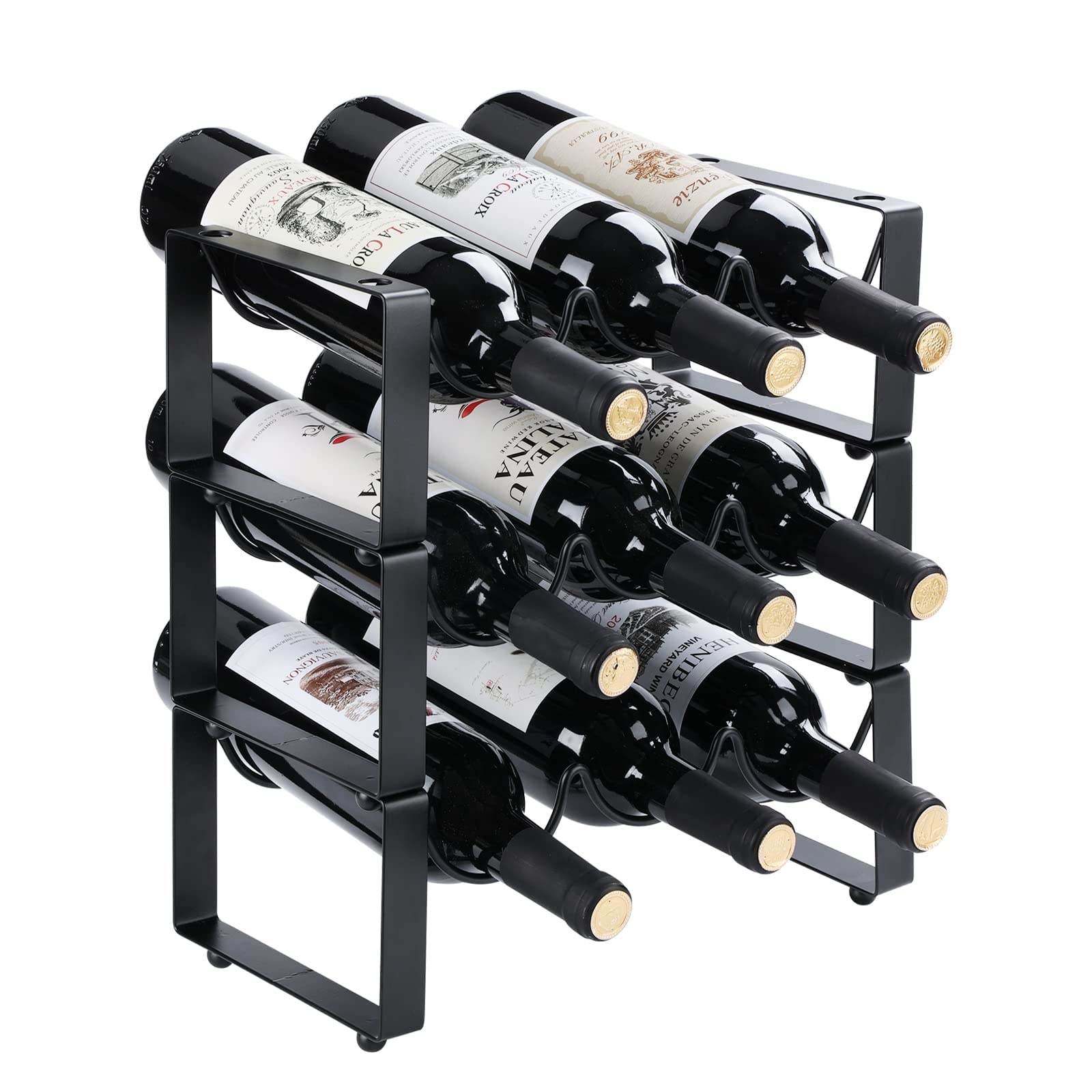 SCDGRW Wine Racks Countertop 3 Tier Stackable Wine Rack Tabletop Metal Wine Storage Stand, Cabinet Wine Holder Wine Storage Shelf, Hold 9 Wine Bottles, Bottle Storage Racks fit Bar, Cabinet