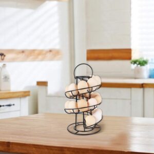 WUHOSTAM Modern Spiraling Design Egg Skelter,Double Stable Base Egg Dispenser Rack,Egg Storage Holder for Raw/Soft Hard Boiled Egg,Black(With Stainless Steel Egg Opener)