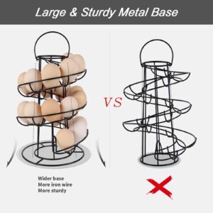 WUHOSTAM Modern Spiraling Design Egg Skelter,Double Stable Base Egg Dispenser Rack,Egg Storage Holder for Raw/Soft Hard Boiled Egg,Black(With Stainless Steel Egg Opener)