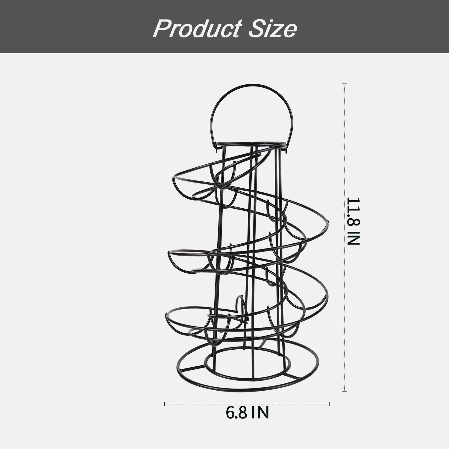 WUHOSTAM Modern Spiraling Design Egg Skelter,Double Stable Base Egg Dispenser Rack,Egg Storage Holder for Raw/Soft Hard Boiled Egg,Black(With Stainless Steel Egg Opener)