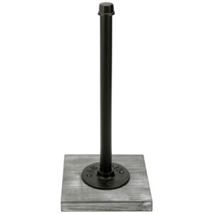 MyGift Industrial Pipe Metal Kitchen Countertop Paper Towel Roll Stand Holder with Rustic Gray Solid Wood Base