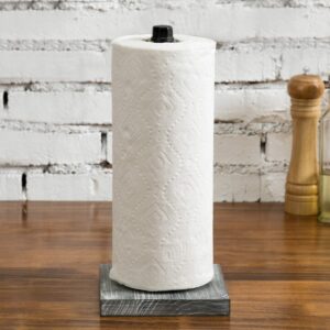 MyGift Industrial Pipe Metal Kitchen Countertop Paper Towel Roll Stand Holder with Rustic Gray Solid Wood Base