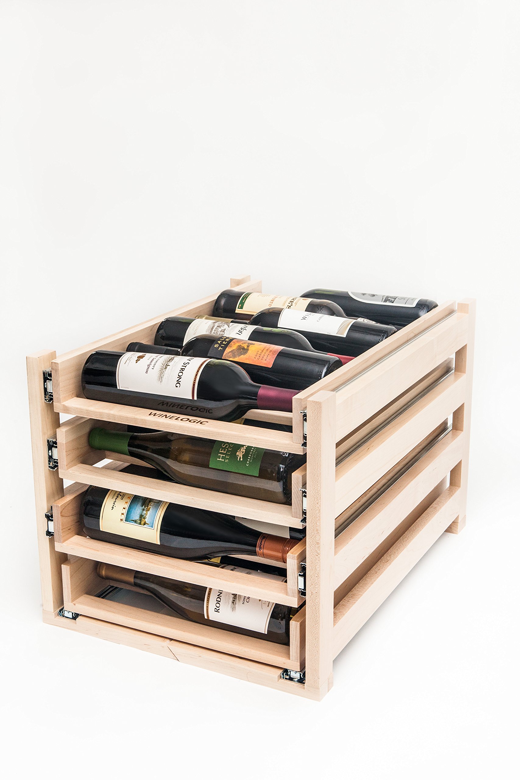 Wine Logic In-Cabinet Sliding Tray Wine Rack, 24-Bottle, Solid Maple Wood, Unstained with Clear Satin Lacquer Finish