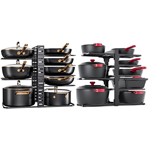 MUDEELA 8-Tier Adjustable Heavy Duty Pan Organizer Rack for Cabinet and Pots and Pans Organizer Rack for Cabinet Bundle