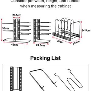 MUDEELA 8-Tier Adjustable Heavy Duty Pan Organizer Rack for Cabinet and Pots and Pans Organizer Rack for Cabinet Bundle