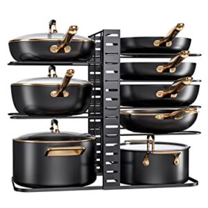 MUDEELA 8-Tier Adjustable Heavy Duty Pan Organizer Rack for Cabinet and Pots and Pans Organizer Rack for Cabinet Bundle