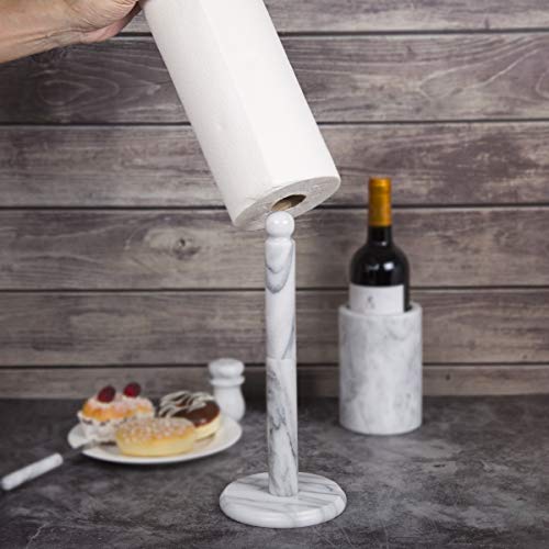 Creative Home Natural Marble Paper Towel Holder Kitchen Towel Dispenser Stand, 5.5" Diam. x 12.5" H, Off-White (Color May Vary)