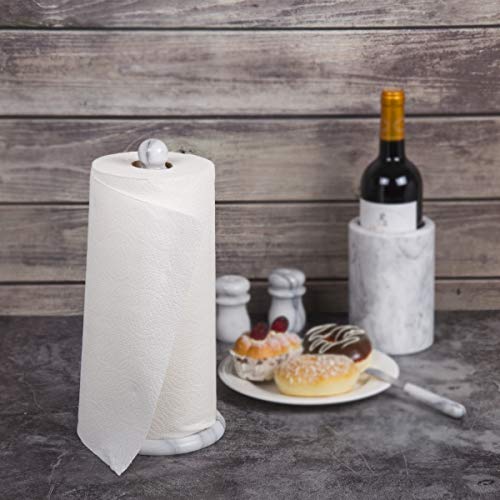 Creative Home Natural Marble Paper Towel Holder Kitchen Towel Dispenser Stand, 5.5" Diam. x 12.5" H, Off-White (Color May Vary)