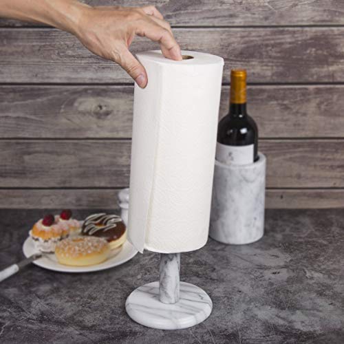 Creative Home Natural Marble Paper Towel Holder Kitchen Towel Dispenser Stand, 5.5" Diam. x 12.5" H, Off-White (Color May Vary)