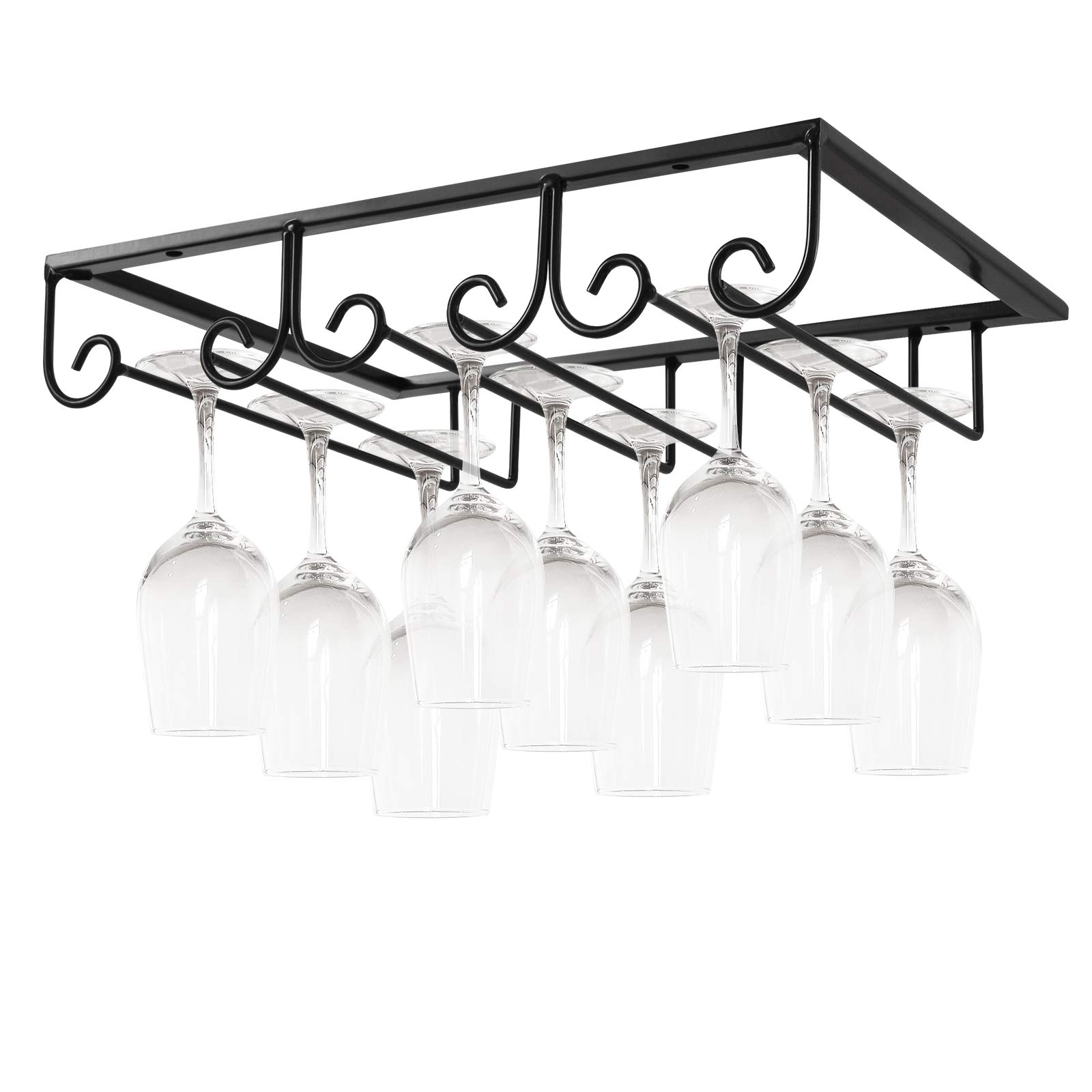 MOCOUM Under Cabinet Wine Glass Rack Stemware Rack, Wine Glasses Hanger Rack Wire Wine Glass Holder Storage Hanger for Cabinet Kitchen Bar (Black, 3 Rows 1 Pack)