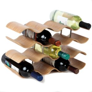 lily's home countertop wave wine rack, wood, elegant and modern, table top wine storage (oak, 14 bottles)