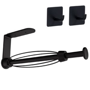 tnxsybj under cabinet paper towel holder with 2 adhesive towel hooks, stainless steel black paper towel holder wall mount, one hand operable paper towel holder with damping effect for bathroom kitchen