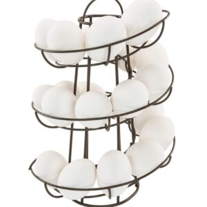 ShanLily Metal Egg Skelter Spiral Design Egg Dispenser Rack Holder With Storage Basket For Countertop Kitchen