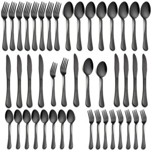 black flatware silverware set, lianyu 40-piece stainless steel cutlery set for 8, restaurant party tableware eating utensils, mirror finish, dishwasher safe