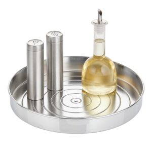 mDesign Rustic Lazy Susan Turntable Metal Spinner Tray - Kitchen Cabinet, Pantry, Fridge, Cupboards, or Counter Organizing, Fully Rotating Organizer for Food, Spices, or Condiments, 12" Round, Chrome