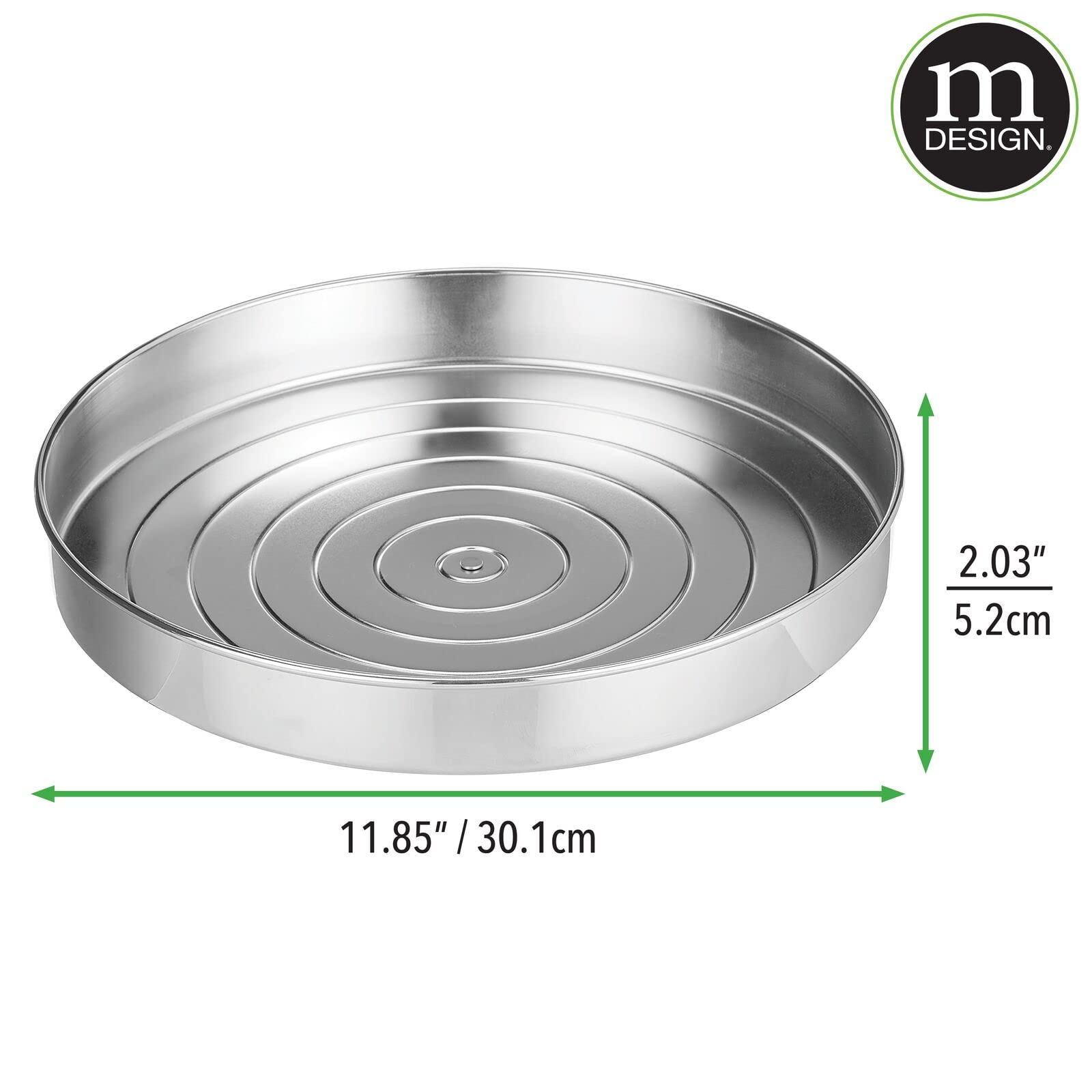 mDesign Rustic Lazy Susan Turntable Metal Spinner Tray - Kitchen Cabinet, Pantry, Fridge, Cupboards, or Counter Organizing, Fully Rotating Organizer for Food, Spices, or Condiments, 12" Round, Chrome