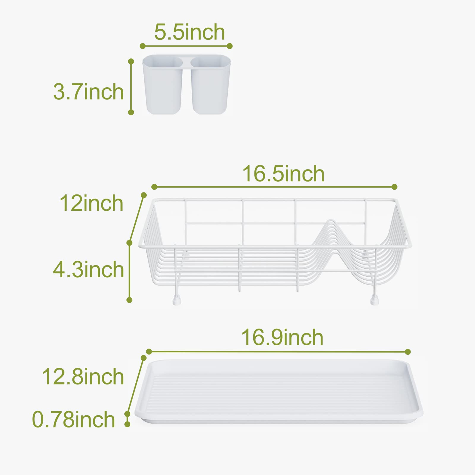 GSlife Dish Drying Rack for Kitchen Counter Small Dish Rack with Drainboard Tray Dish Racks Drainer for Kitchen Countertop, Snow White